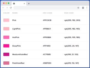 HTML Color Names: List of Named Colors with HEX, RGB & HSL